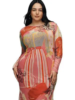 NEVER FULLY DRESSED Dallas Mesh Midi Dress - Pink Pattern
