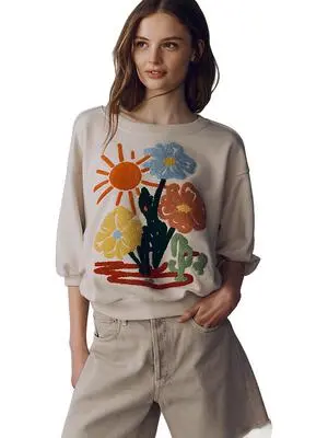 PILCRO Niki Bubble Embroidered Pullover - Ivory Pattern