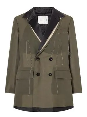Sacai Double-breasted Organza Blazer - Green