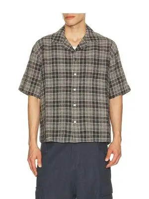 CORRIDOR Plaid Seersucker Short Sleeve Shirt In . Also - Black