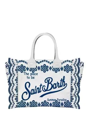 MC2 SAINT BARTH Floral Colette Volant Tote Bag White