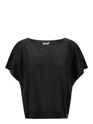 Herno Ribbed V-neck Knit Top - Black