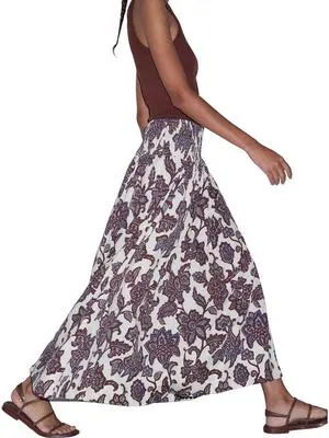 ME+EM Stencil Bloom Print Tiered Maxi Skirt