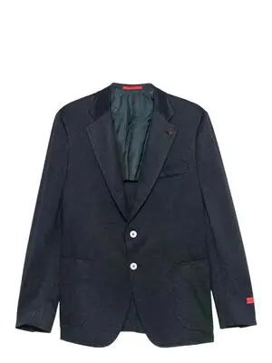 Isaia Buttoned Woven Jacket - Blue