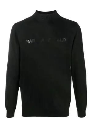 Karl Lagerfeld Knitted Mock-neck Logo Sweater - Black
