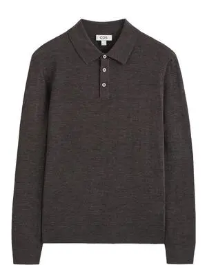 Cos Slim Merino Wool Polo Shirt - Brown