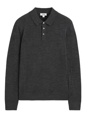 Cos Slim Merino Wool Polo Shirt Gray