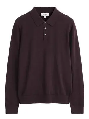 Cos Slim Merino Wool Polo Shirt - Red