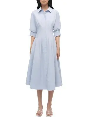 Simkhai Jazz Pleated Poplin Midi Shirt Dress - Blue