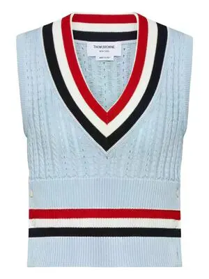 Thom Browne Stripe-Ladder Cable Vest Blue