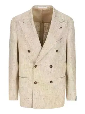 Tagliatore Double-Breasted Flap-Pocket Blazer Neutrals