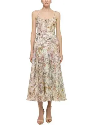 NISSA Floral Print Midi Slip Dress - Neutrals