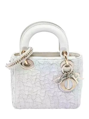 Dior 2019 Mini Wavy Crinkled Lambskin Lady Dior Satchel White