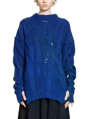 HALOS Cable Knit Distressed Sweater - Blue