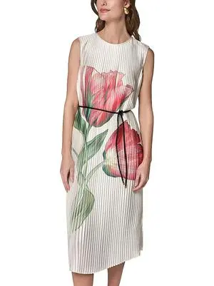 Donna Karan New York Floral Print Pleated Midi Dress - Geranium Multi