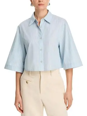 Helmut Lang Cropped Wide Sleeve Shirt - Light Blue Multi