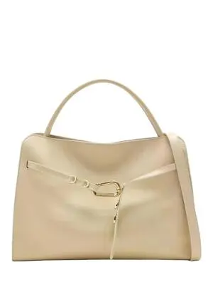 FRANCESCO BIASIA Leather Shoulder Bag With Gold-tone Hardware - Neutrals