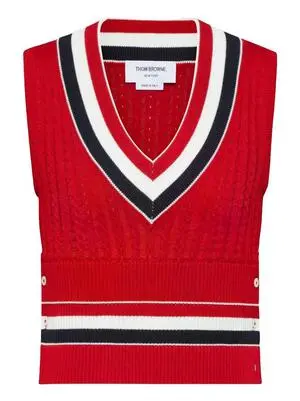 Thom Browne Stripe Cable Vest - Red