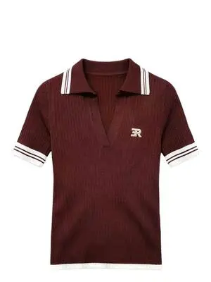 ERMANNO FIRENZE Striped Collar Polo Shirt - Brown
