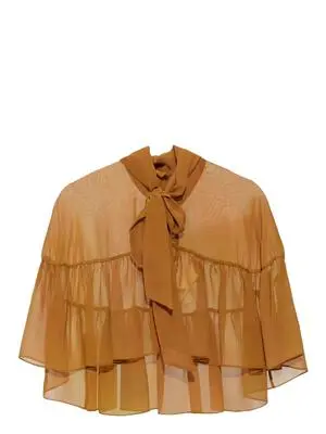 Max Mara Cape Shirt With Tiered Ruffles And Tie Detail - Brown