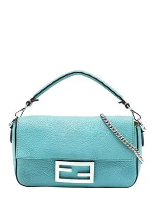 Fendi Leather Baguette Satchel - Blue