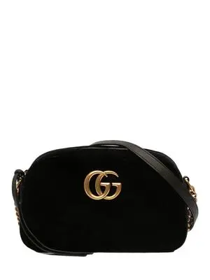 Gucci Gg Marmont Matelasse Velvet Crossbody Bag - Black