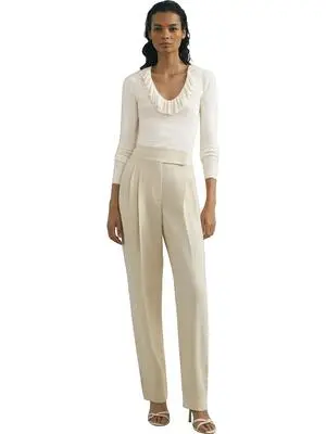ATELIER Silk-Blend Knit Top With Ruffle V-Neckline