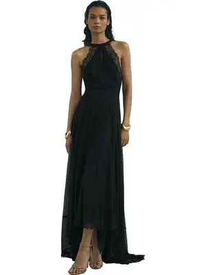 ATELIER Lace-Trim Striped Mesh Maxi Dress