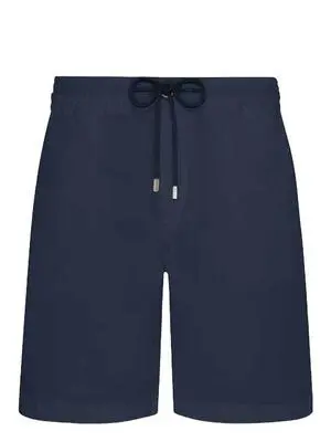 Vilebrequin Solid Satin Cotton Elastic Waist Bermuda Shorts - Blue