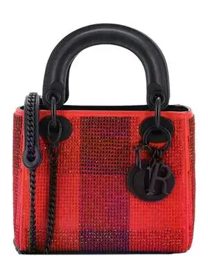 Dior Christian Dior Lady Dior Embellished Leather Mini Crossbody Bag Red