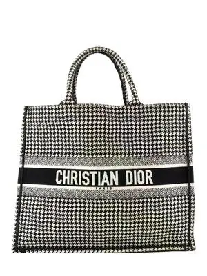Dior Book Houndstooth Canvas Large Tote Bag Black