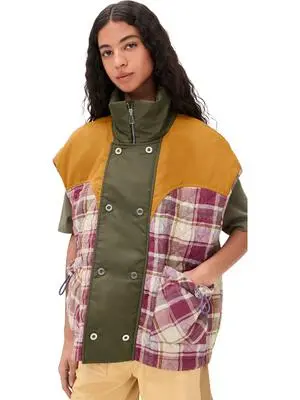 MARBELL Kate Vest With Plaid Print And Quilted Design - Red Smoothie