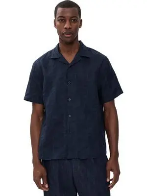 Vince Linen Eyelet Stripe Short Sleeve Cabana Shirt - Coastal