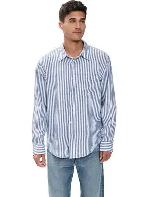 Madewell Long Sleeve Linen Top - Blue Stripe