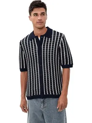 Rag & Bone Dalton Short Sleeve Crochet Shirt - Navml