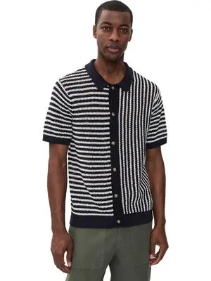 Onia Linen Crochet Button-up Sweater - Midnight/egret