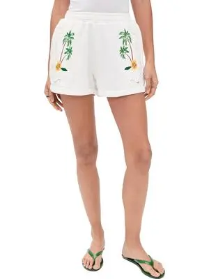 Farm Rio Broderie Palm Tree Accent Shorts - Off-white