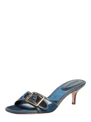 COACH Margot Denim Patchwork Sandals With Gold-tone Buckle - Denim Multi