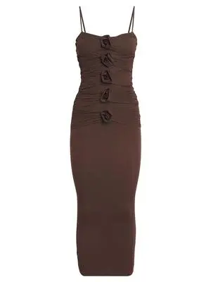 MAYGEL CORONEL Floral Appliqué Susurro Midi Dress - Brown