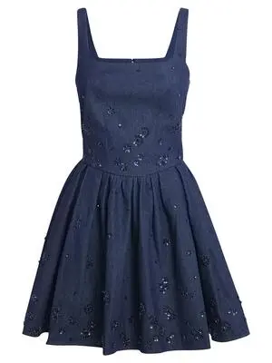 Maje Embellished Denim Mini Dress - Blue