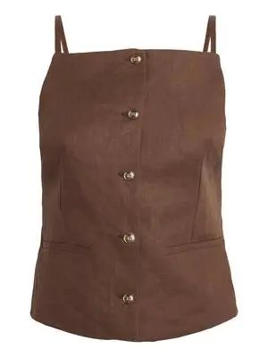 Maje Linen Tank Top - Brown