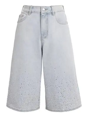 Maje Embellished Denim Bermuda Shorts - Blue