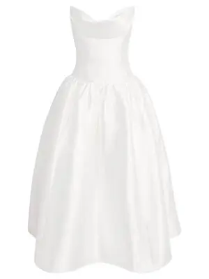 SELF-PORTRAIT Taffeta Strapless Midi Dress - White