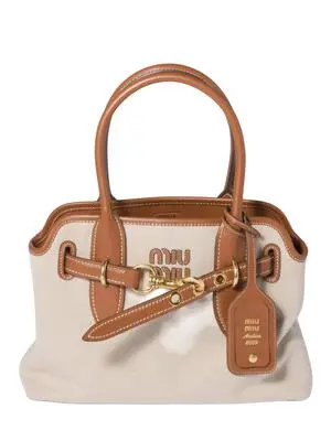 Miu Miu Canvas And Leather Aventure Top-handle Bag - Neutral