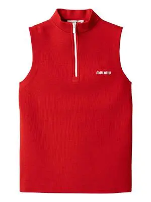 Miu Miu Virgin Wool Half-zip Sleeveless Sweater - Red