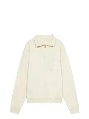 FORTELA Woven Zip-Up Sweatshirt Ecru