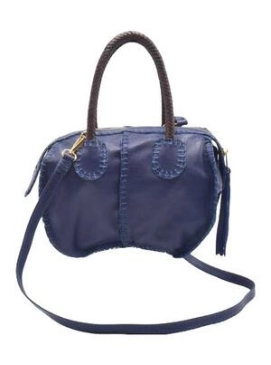 Carlos Falchi Mini Barrel Leather Bag With Woven Handles - Navy