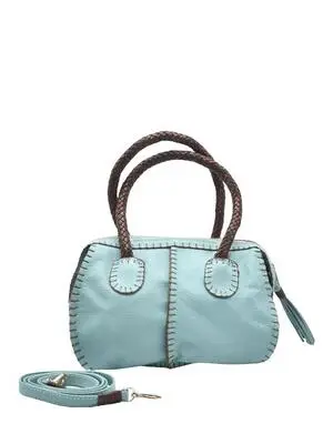 Carlos Falchi Carlos Falchi Mini Barrel Leather Bag With Woven Handles Teal