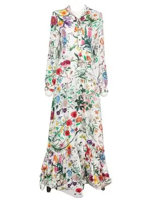 Gucci Floral Print Silk Maxi Dress - Multi
