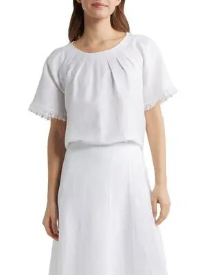 Anne Klein Pleat Short Sleeve Top - Crisp White